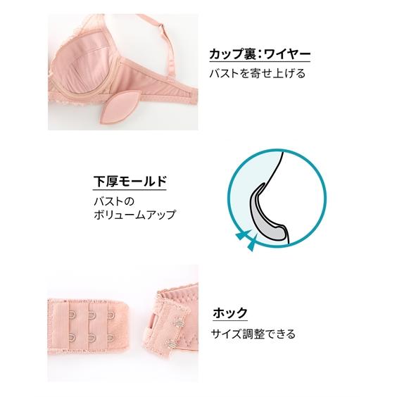 ニッセン ブラショーツセット (AAA65/M-E85/LL) ソフィア 大花 刺しゅう ブラジャーショーツセット 女性 下着 レディース 盛り 小胸 谷間 可愛い 花柄 レース ...