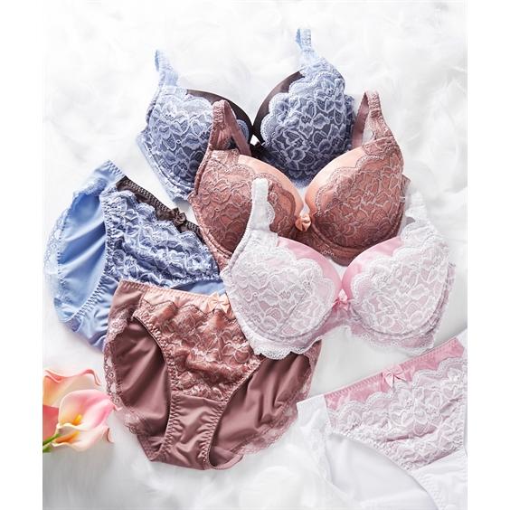 ブラ＆ショーツ セット (E85/LL-F95/4L) 大きいサイズ 脇高 編レース ブラジャー ショーツセット ( トリンプ ) ニッセン 女性 下着 レディース 小胸 谷間 ...