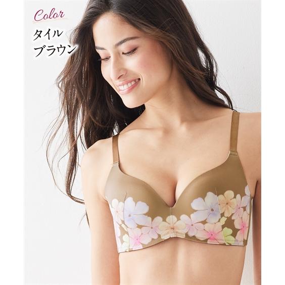 ブラジャー (A75-C80) 楽 キレイ プリント モールドブラジャー 脇高 ノンワイヤー ( トリンプ ) ニッセン 女性 下着 レディース ノンワイヤーブラ とりんぷ ...
