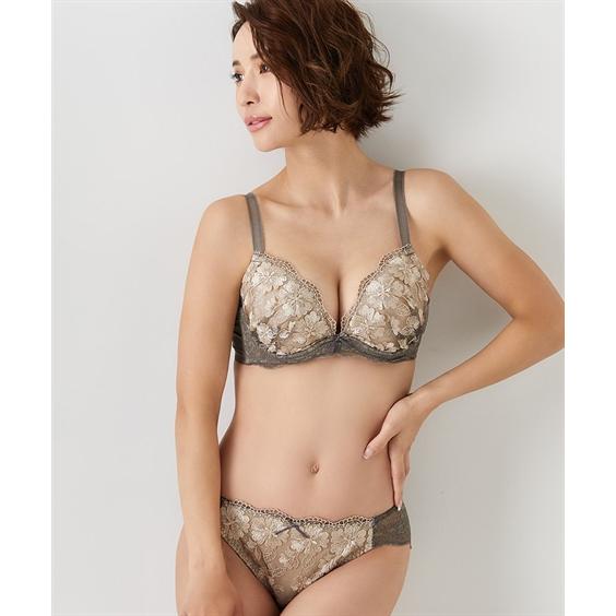 ニッセン ブラ＆ショーツセット (A65/M-D80/L) 痛くなりにくい ブラジャー ショーツ セット (ブルームンレース) 女性 下着 レディース 盛り 小胸 谷間 セクシー ...