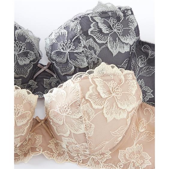 ブラ＆ショーツ セット ニッセン いでよ 谷間 ブラジャー ショーツセット フロラシオン レース 女性 下着 レディース ブラショーツ 盛り 小胸 (B70/M-D80/L ...