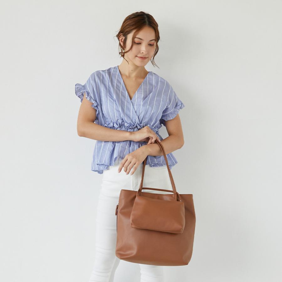 DOT & STRIPE（ドットアンドストライプ） トートバッグ レディース ポーチ付き A4 シンプル たっぷり 収納 大容量 シンプル カジュアル 肩掛け 軽い 軽量 通勤 通学 ...