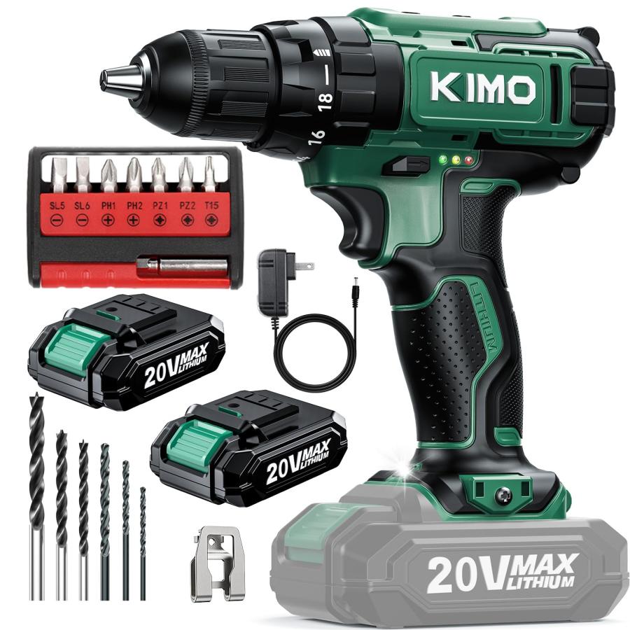 KIMO 20V コードレスドリルセット 2.0Ah バッテリー 2 パック付き、最大 350 インチポンドトルク、1350 RPM、3/8 インチ : ドットサプライ LLC - 通販 ...