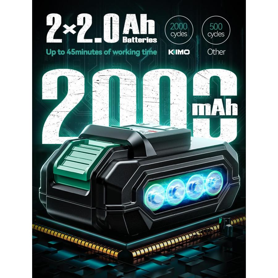 KIMO 20V コードレスドリルセット 2.0Ah バッテリー 2 パック付き、最大 350 インチポンドトルク、1350 RPM、3/8 インチ : ドットサプライ LLC - 通販 ...