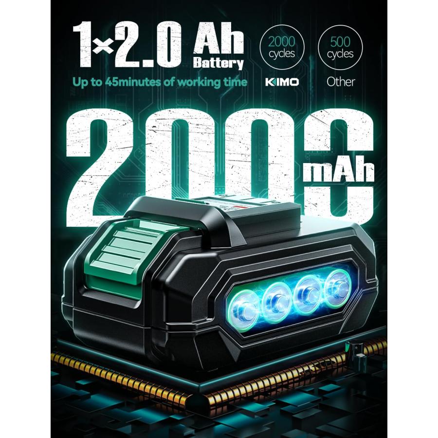 KIMO 20V コードレスドリルセット 2.0Ah バッテリー付き、最大 350 インチポンドトルク、1350 RPM、3/8 インチキーレスチャ : ドットサプライ LLC - 通販 ...