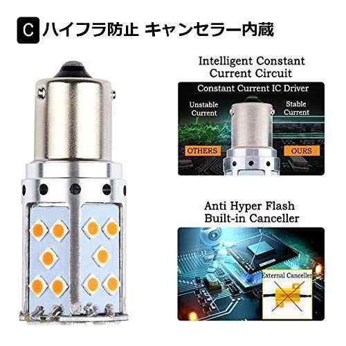 オデッセイ 前期 H15.10〜H18.3 RB1 2 AFS無し フロント S25 ピン角違い 150° ハイフラ防止 キャンセラー内蔵 2100lm LED ウインカー アンバー 2本 ...