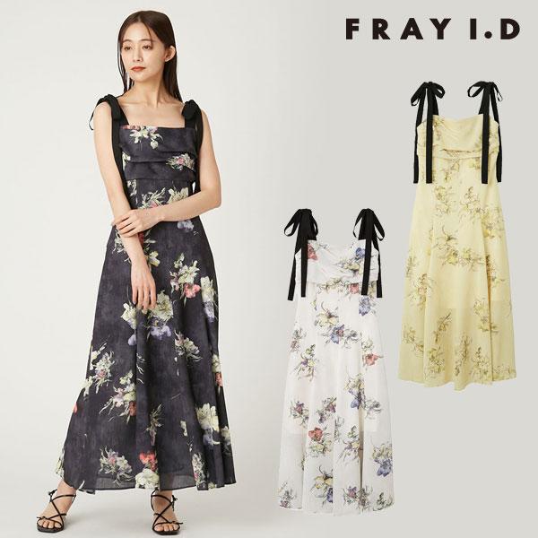 FRAY I.D 新作10%OFF フレイアイディー ワンピース 25春夏 ショルダーリボンフラワーワンピース 5月上旬〜下旬予約 ロング丈 : select shop DOUBLE ...