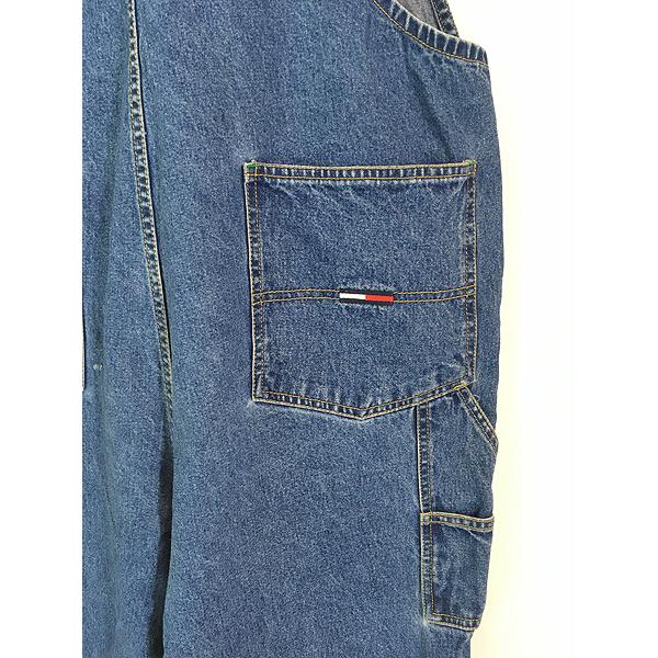 古着 90s TOMMY JEANS フラッグ ロゴ パッチ デニム オーバーオール L