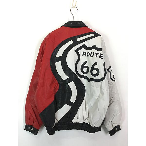 古着 90s ROUTE 66 パッチワーク 本革 オール レザー 襟付き