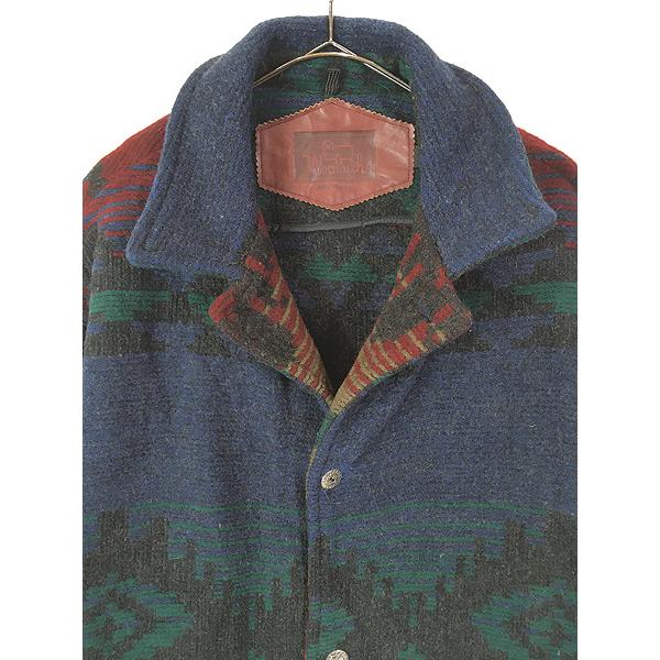 古着 80s USA製 WoolRich ネイティブ チマヨ 総柄 ウール ブランケット