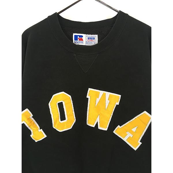 古着 90s USA製 Russell High Cotton 「IOWA」 ナイロン パッチ 前V ヘビー スウェット トレーナー L 古着 古着 90s USA製 Russell High Cotton 「IOWA」 ナイロン パッチ 前V
