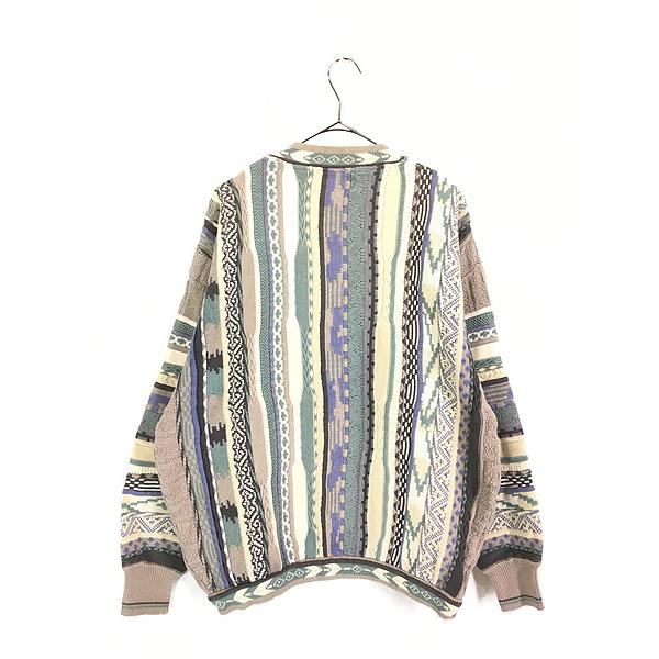 古着 90s Canada製 TOSANI 3D ランダム ストライプ コットン ニット