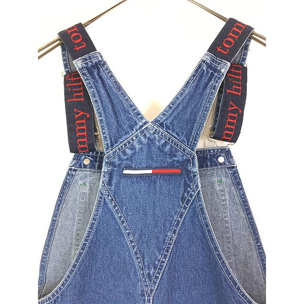 古着 90s TOMMY JEANS フラッグ ロゴ パッチ デニム オーバーオール S