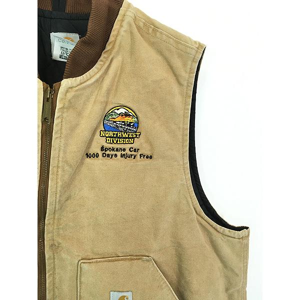 古着 Carhartt ブラウン ダック 首リブ パデット ベスト XL : 古着屋