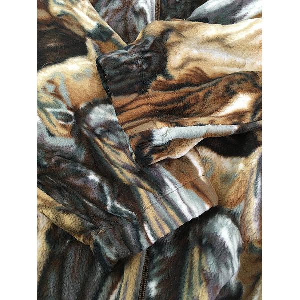 古着 90s Bon Worth 馬 アニマル 総柄 フルジップ フリース ジャケット