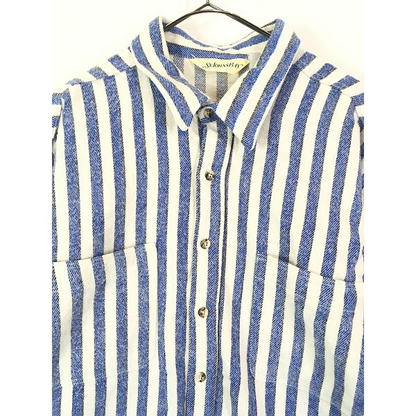 古着 80s St John's Bay ブルー × ブラック ストライプ ヘビー