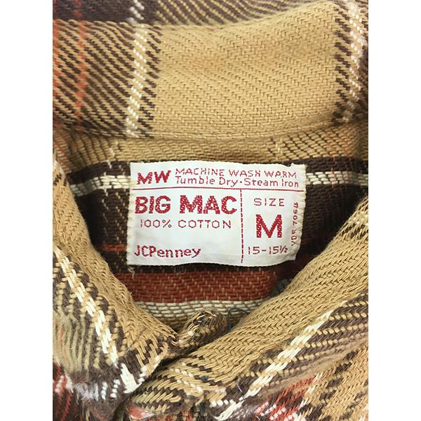 古着 70s BIG MAC ブラウン チェック 100%コットン ヘビー フランネル