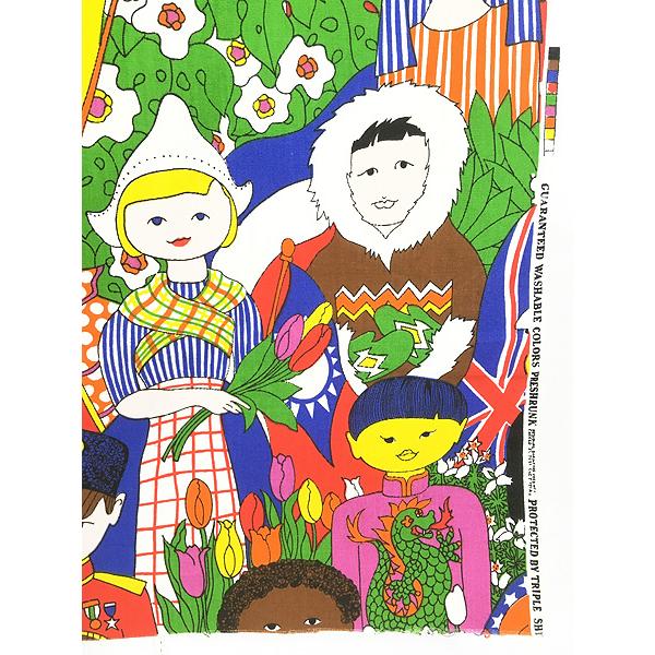 雑貨 古着 70s- 世界の人々 民族 総柄 カバー ファブリック シーツ インテリア 古着 雑貨 古着 70s- 世界の人々 民族 総柄 カバー ファブリック シーツ