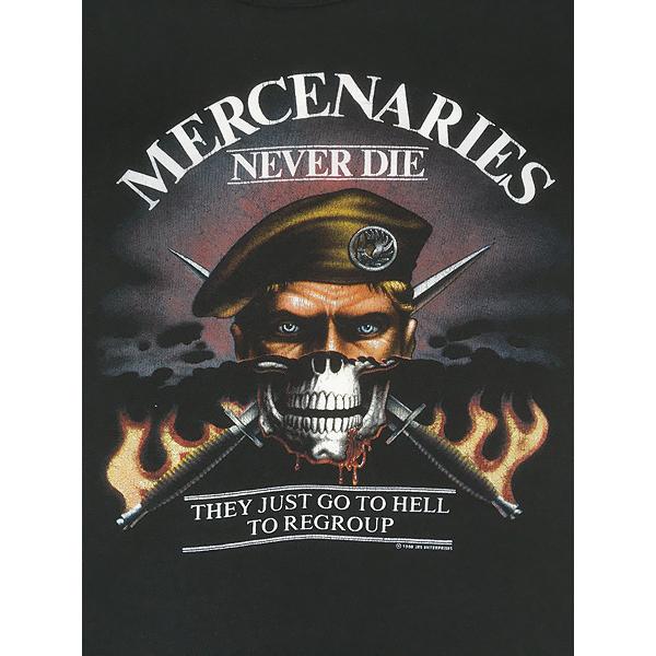 古着 80s USA製 「Mercenaries Never Die」 スカル ファイヤー ミリタリー Tシャツ XL 古着 80s USA製 「Mercenaries Never Die」 スカル ファイヤー