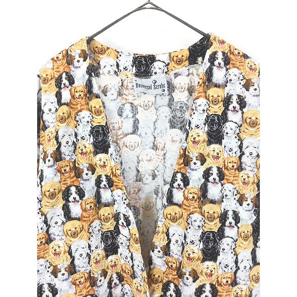 レディース 古着 90s Universal Scrubs 犬 マルチ アニマル 総柄 ノー