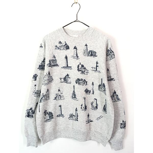 古着 80s USA製 Michigan Rag 「Lighthouses of Wisconsin」 灯台 マルチ アート 総柄 スウェット トレーナー L : 古着屋ドラセナYahoo ...
