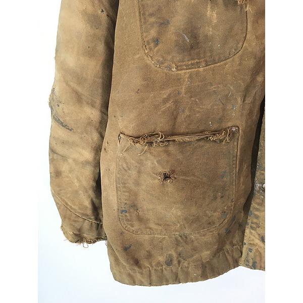 古着 60-70s Carhartt 裏地 ボーダー ブランケット ブラウン ダック ミシガンチョア カバーオール ジャケット 46L 古着 古着 60-70s Carhartt 裏地 ボーダー ブランケット ブラウン ダック