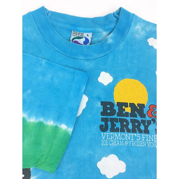 古着 90s USA製 BEN&JERRY'S アイスクリーム 企業 タイダイ Tシャツ L