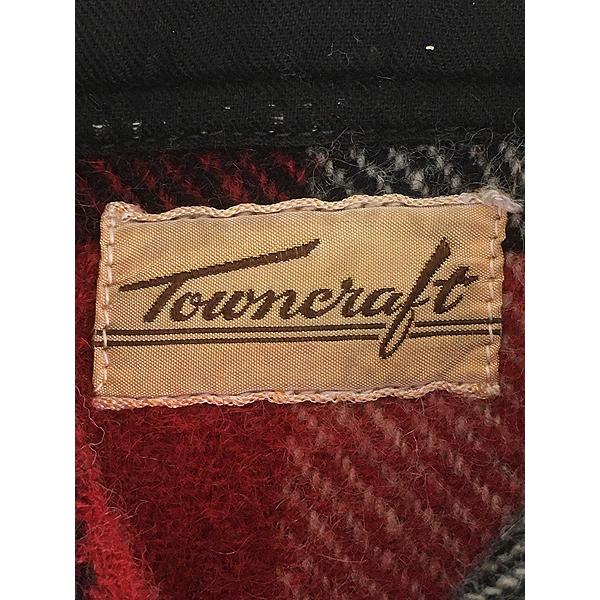 古着 40s Towncraft マチ付 ロングポイント襟 ブロック チェック