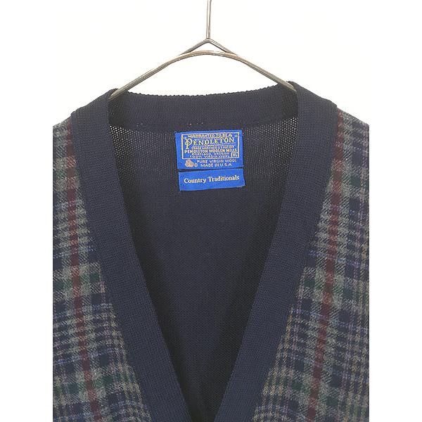 古着 80s USA製 Pendleton 「Country Traditionals」 フロント チェック ウール ニット カーディガン XL 古着 80s USA製 Pendleton 「Country Traditionals」 フロント