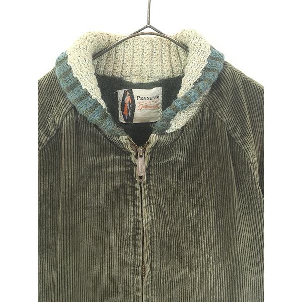 古着 60s Penney's ニット襟 ボア ライナー 太畝 コーデュロイ ファラオ コート オリーブ XL位 古着 60s Penney's ニット襟 ボア ライナー 太畝 コーデュロイ