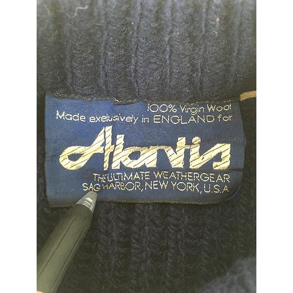 古着 70s 英国製 Atlantis Weathergear 畦編み ローゲージ ヘビー ウール ニット モックネック セーター M ...