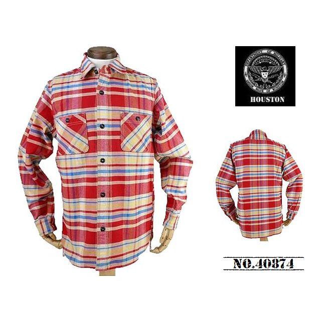 【送料無料 29%OFF】HOUSTON ヒューストン ヘビービエラ ブロックチェック WORKシャツ NO.40874 RED_Lサイズ ...