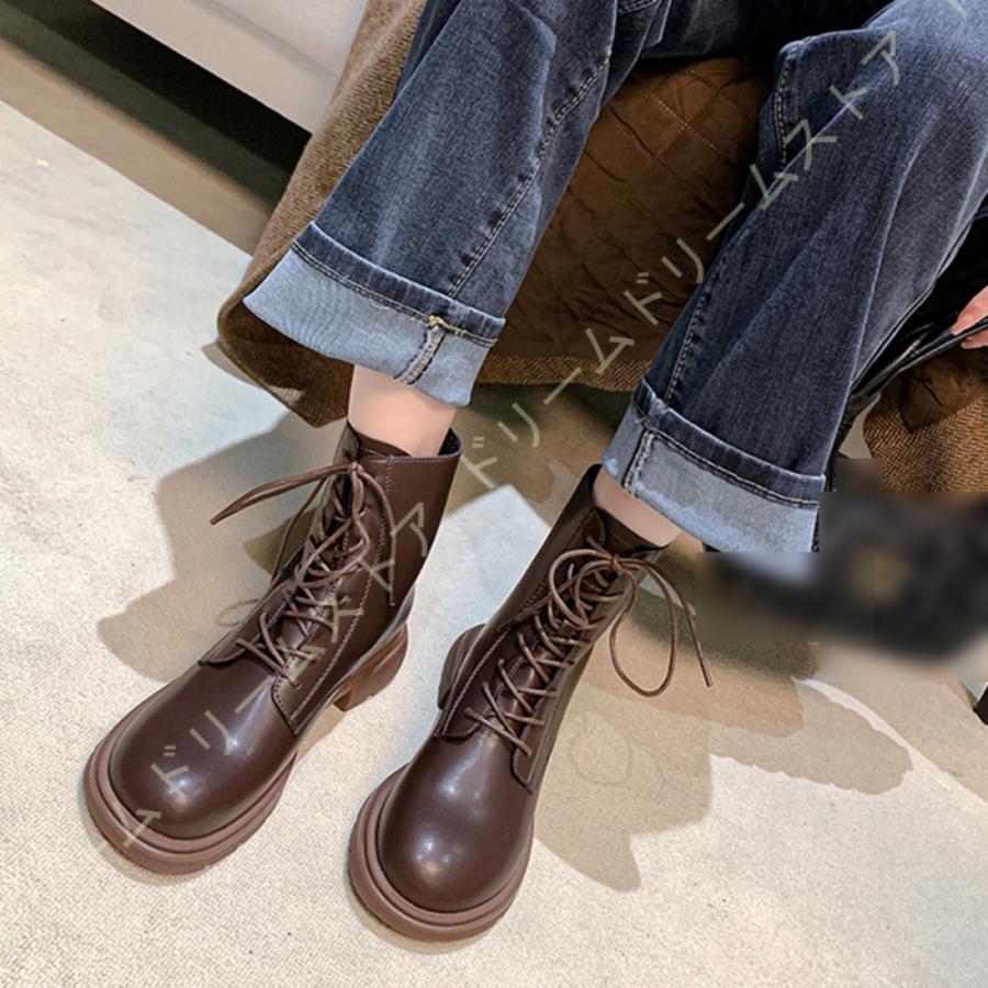 レースアップ ショートブーツ 軽量 ローヒール レディース 袴ブーツ 3.5cm チャンキーヒール 本革 レザー レースアップブーツ バック ...