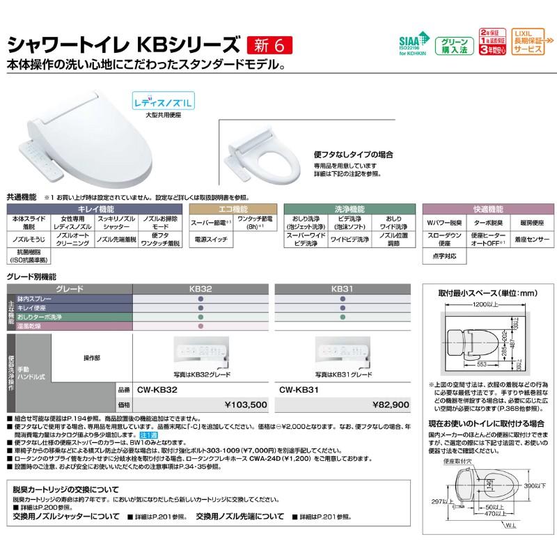 温水洗浄便座 CW-KB31シャワートイレ KBシリーズ 手動ハンドル式INAX イナックス LIXIL リクシル KBシリーズ 便座 本体 交換 :cw-kb31:リフォームおたすけDIY ...
