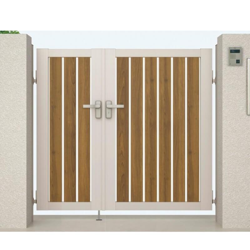 LIXIL 開き門扉AB ウッディTS2型親子仕様 柱使用 呼称04・08-12 扉寸法W1200(400+800)×H1200mm リクシル 開き門扉 おしゃれ シンプル リフォーム ...