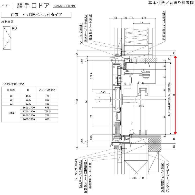 勝手口ドア(中桟腰パネル付) 06018 サーモス2-H W640×H1830 mm 複層ガラス 樹脂アルミ複合サッシ 勝手口 ドア LIXIL リクシル 断熱 リフォーム :sh2-kds ...