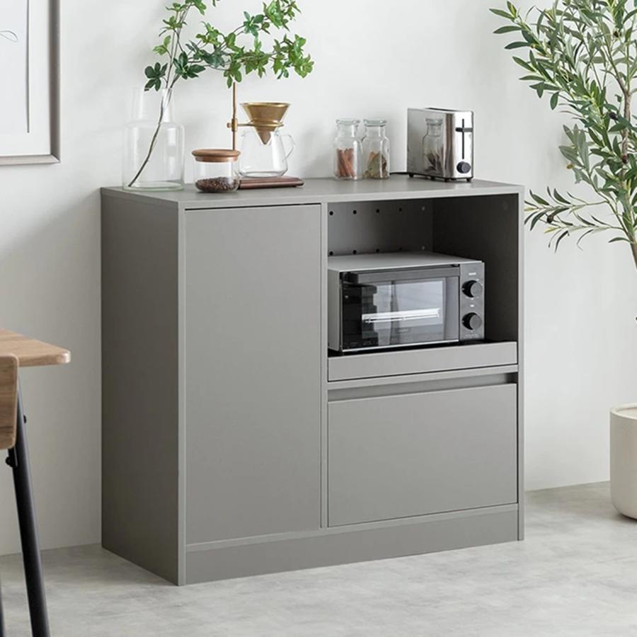 幅88cm Conina レンジ台 134055_GY/NA 扉/引き出し/オープン収納 : Dreamrelife Store - 通販 ...