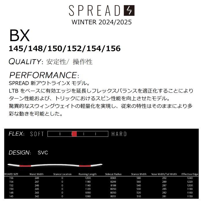 24-25 SPREAD スプレッド BX 145/148/150/152/154/156 SVCモデル 可変キャンバー フリーラン スノーボード 尾川慎二 板 グラトリ レッツトライ ...