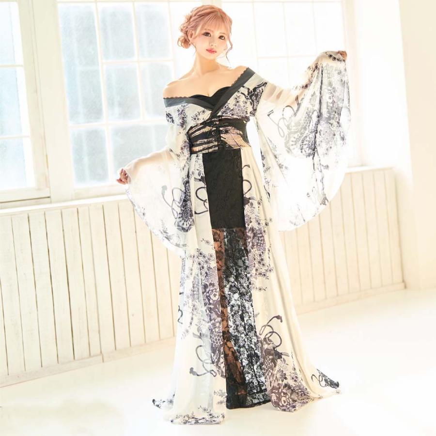 花魁 コスプレ ロング 仮装 和服 着物 ドレス シフォン×和柄コルセット