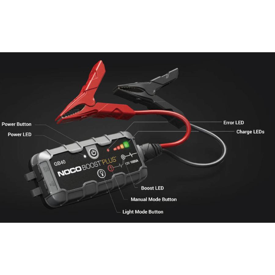 NOCO（ノコ） GB40 ジャンプスターター 1000A リチウムイオン 最大6.0L対応 USB充電 LEDライト搭載 安全設計 ...
