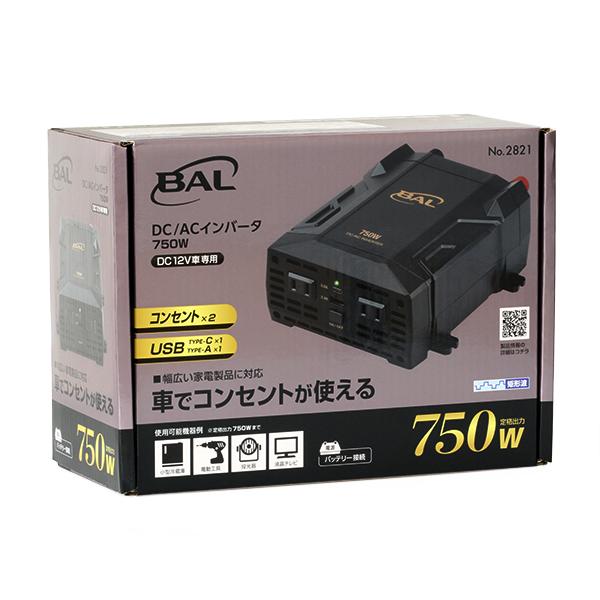 BAL（大橋産業） DC/ACインバータ 750W 2821 BAL DC12VをAC100V/DC5Vに変換 定格出力:750W(USB出力含む) 大橋産業 : ドライブマーケットYahoo ...