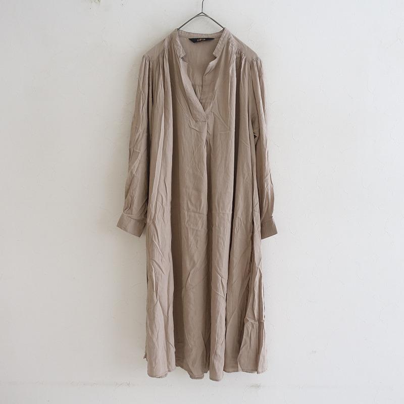 squady スカディー Squady *レーヨンリネンスキッパーロングワンピース*2ドレス麻混モカベージュギャザー(1-2507-4 ...