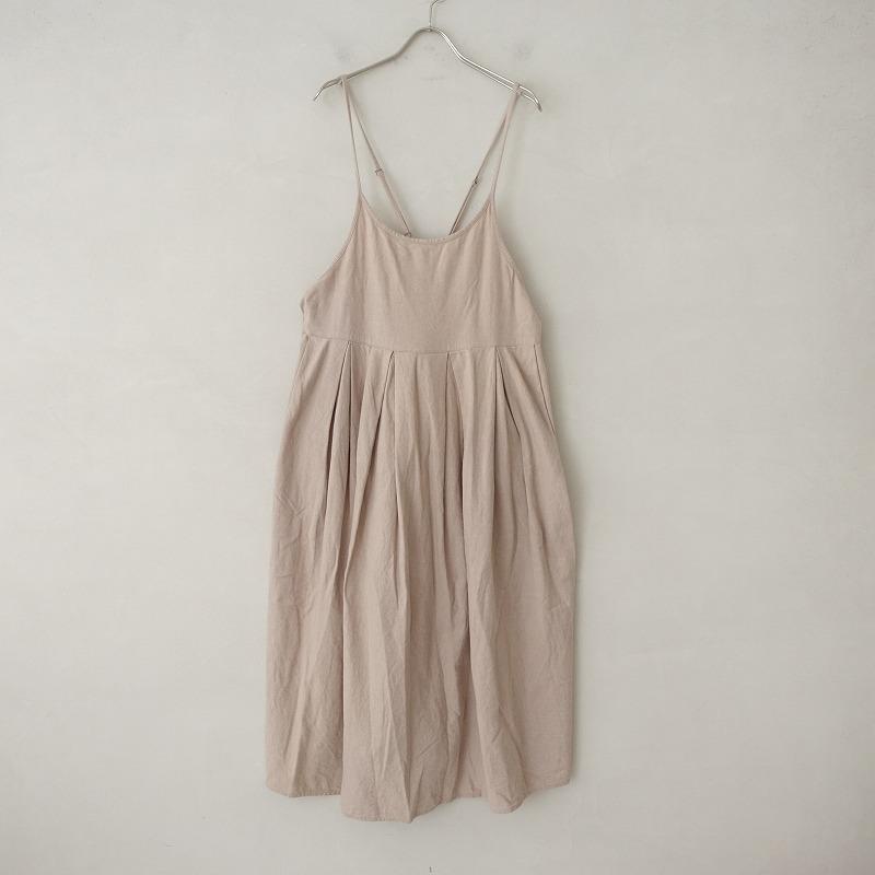 Samansa Mos2 サマンサモスモス *フランネルバッククロスエプロンワンピース*F綿ベージュキャミワンピース切替えタック0322 ...