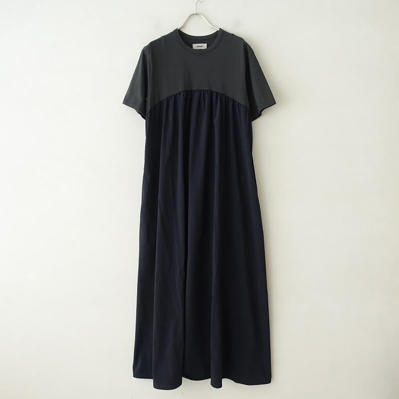 SINME 【定価3.5万】シンメ *Tシャツワンピース*Fコットンカットソー×タフタ墨黒×暗紺切替ギャザー半袖0922(2-2209-114)【52I22】 : ブランド古着買取drop ...