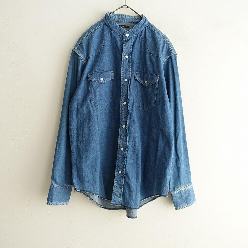 【ユニセックス】リノ LENO *デニムウェスタンシャツ*1コットン綿ブルー青バンドカラーLENO&Co(25-2503-93)【90D52】 : ブランド古着買取drop - 通販 ...