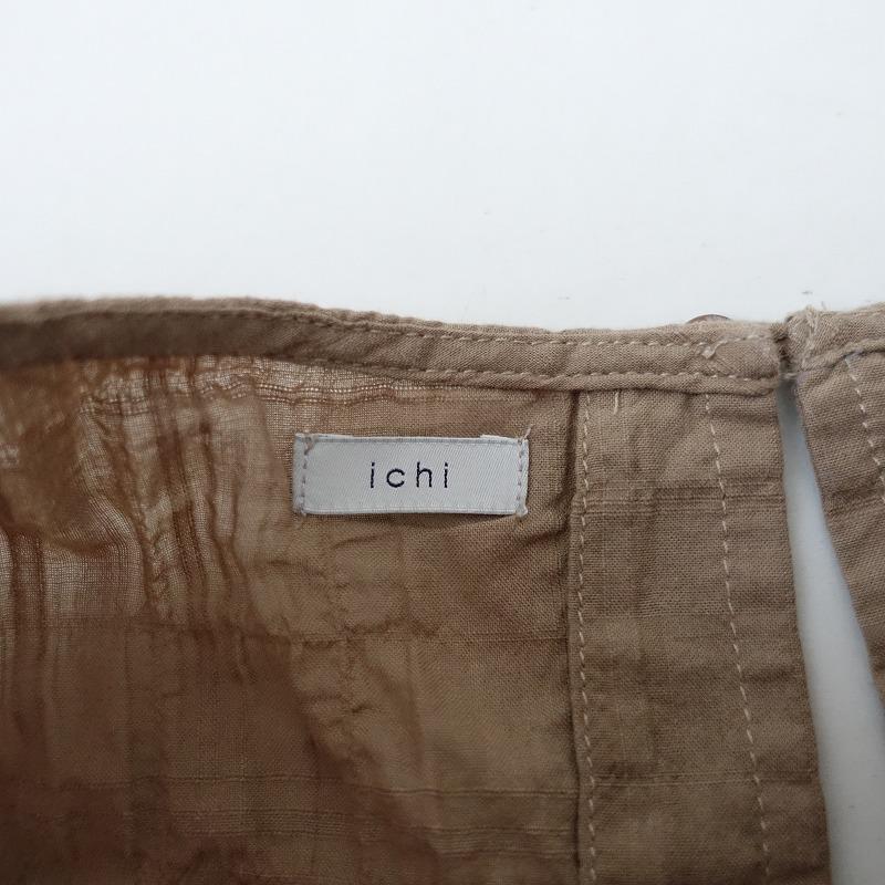 ICHI イチ *コットンノースリーブブラウス*薄手シャツシボ裾フリルペプラム背開きチェックダークベージュ(27-2304-137)【21E32】 : ブランド古着買取drop - 通販 ...