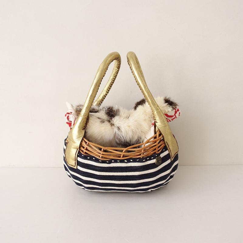 エバゴス ebagos *ラビットファーフラップ ボーダーかごバッグ*カゴ籠バスケット手さげかばん鞄(ba85-2403-125)【20E42 ...