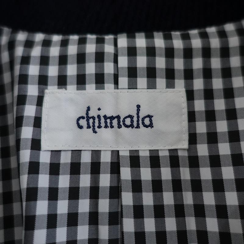 chimala チマラ *ウールショールカラーAラインコート*Sネイビー裏地付きチェスターコートオーバーコートパッチポケット1221 ...