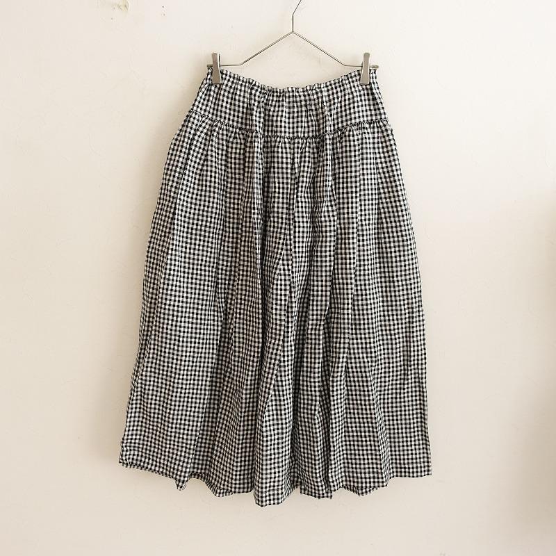 a piece of Library 【美品/2024/定価2.3万】アピースオブライブラリー *チェックロングスカート*麻ゴム黒(msk4-2407-67)【81H42】 : ブランド古着 ...
