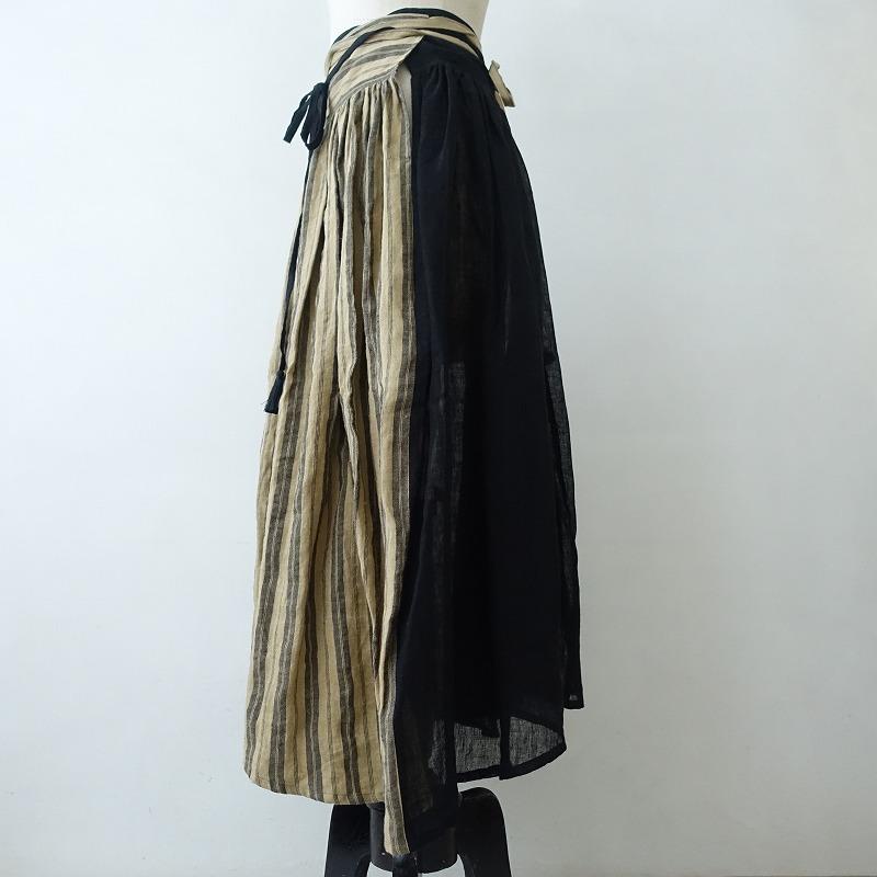 Tabrik 【美品】タブリク *リネン巻きスカート*麻ベージュ黒 Tabrik 【美品】タブリク *リネン巻きスカート*麻ベージュ黒